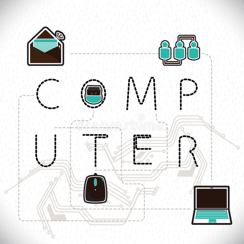 Word Computer with Technology Icons. Vector Illustration Decorative ...