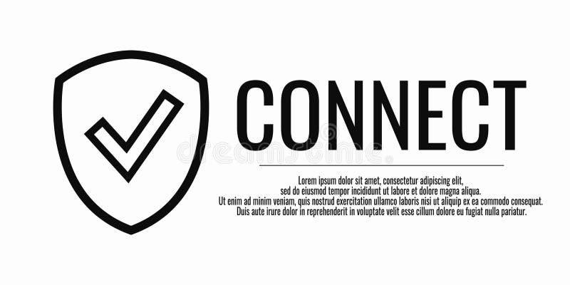 Word CONNECT. Banner Shield Check Mark Icon. Place for Your Text. Cope ...
