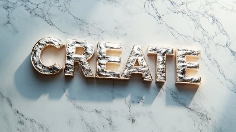 Word CREATE Styled in Metallic 3D Letters on Marble Surface Emphasizing ...