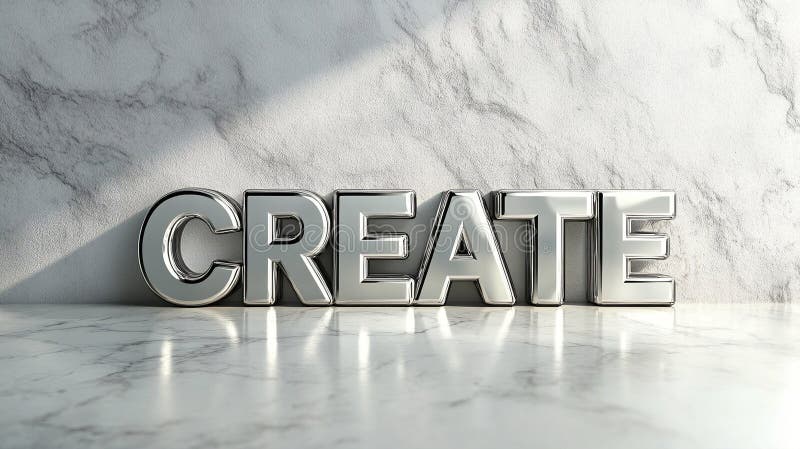 Word CREATE Styled in Metallic 3D Letters on Marble Surface Emphasizing ...