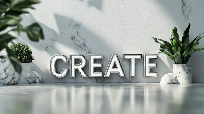 Word CREATE Styled in Metallic 3D Letters on Marble Surface Emphasizing ...
