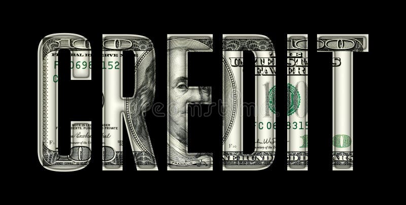 One Hundred Dollars Inside the Word `credit`, on a Black Background ...