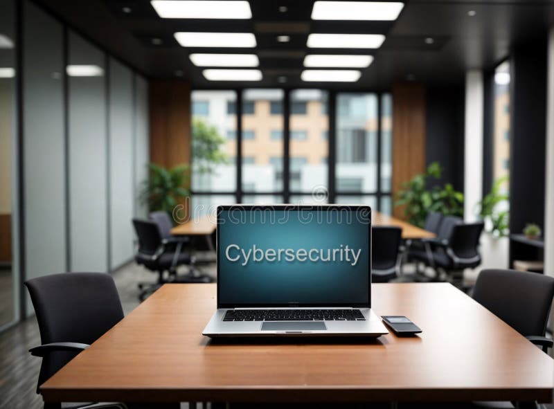 Word CYBERSECURITY on a Laptop Screen in an Office. Digital Security at ...