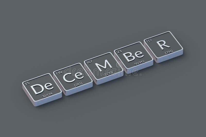 Word December in Periodic Table of Elements Style on Metallic Buttons ...