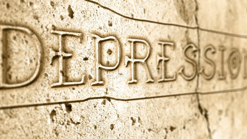 The Word DEPRESSION in Front Walks a Person and Moves a Shadow. Stock ...