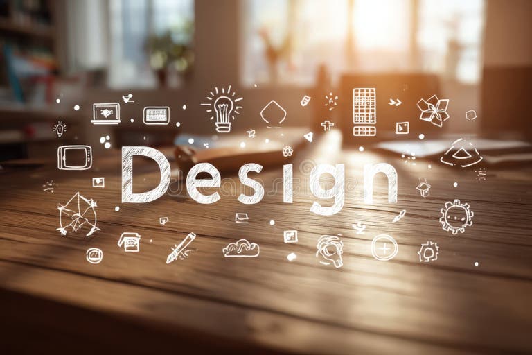 The Word Design is on a Blackboard with Various Objects Around Stock ...