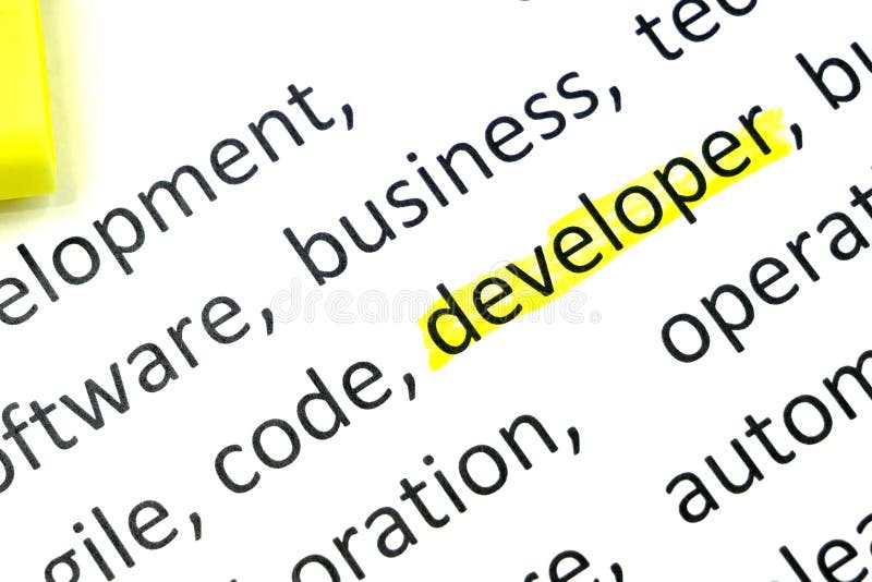 Word Developer Underlnines among Other Words Printed on White Paper ...