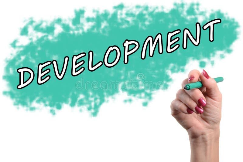 Word Development Written by a Hand Stock Photo - Image of technology ...