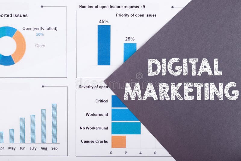 The Word DIGITAL MARKETING is Written on a Gray Background with ...