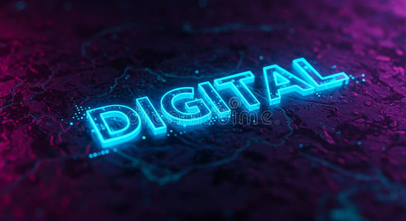 The Word "DIGITAL" is Prominently Displayed in Bold, Neon Blue 3D ...