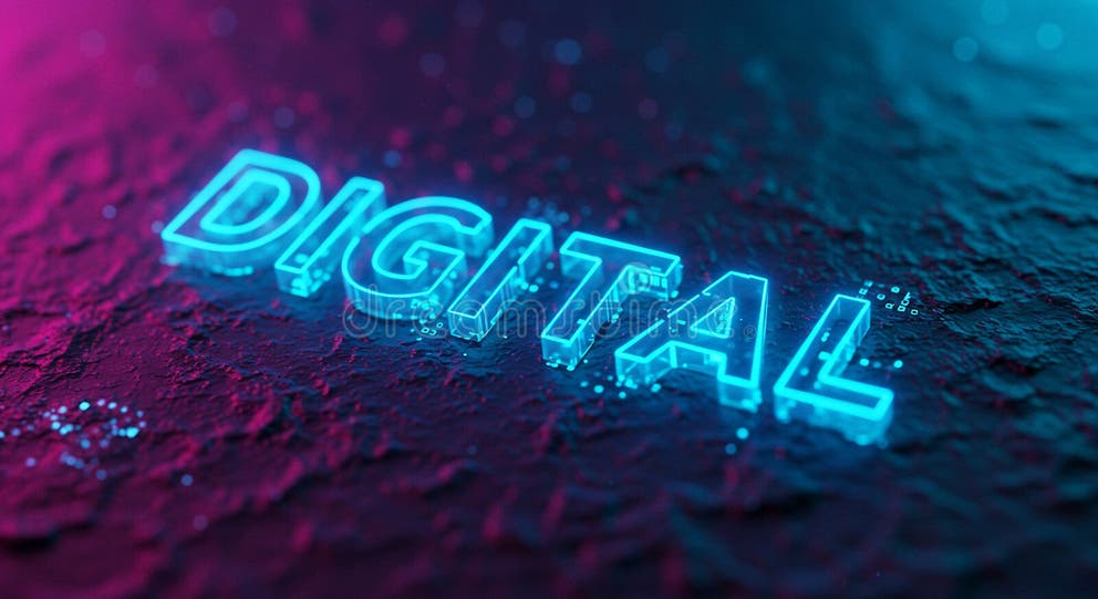The Word "DIGITAL" is Rendered in Glowing Blue Neon Letters on a ...
