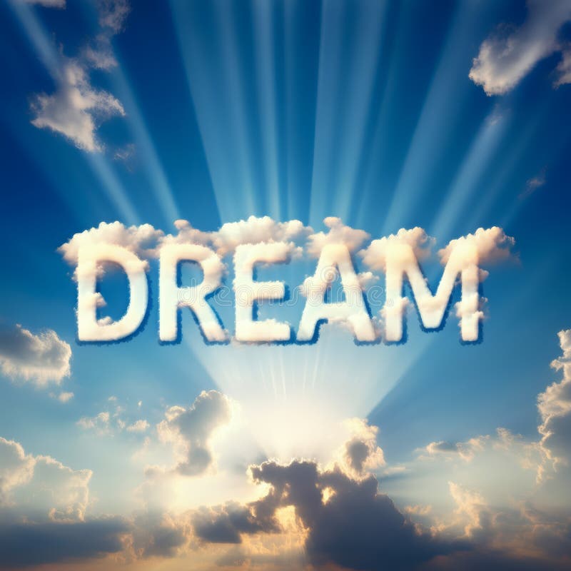 Dream Typography in the Sky Created with Fluffy Clouds Illuminated by ...