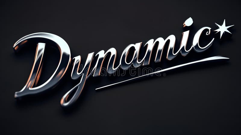 Dynamic Metallic Script Font with Star Symbol on Dark Background Stock ...