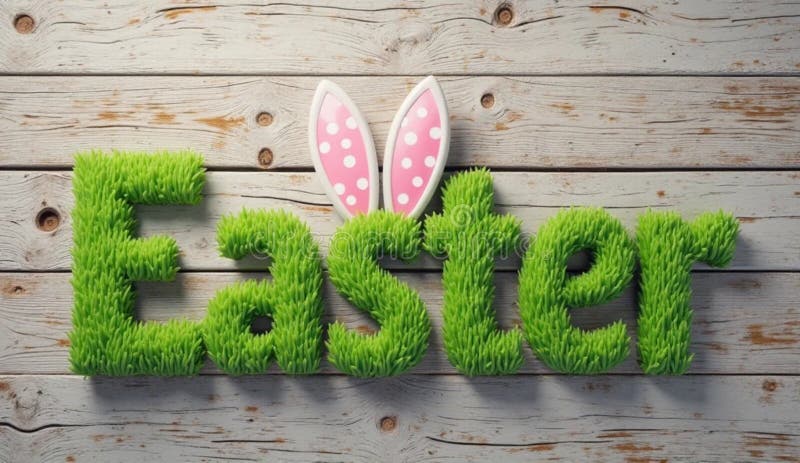 The Word "Easter" is Formed Using Green Grass-like Foliage, Stock ...
