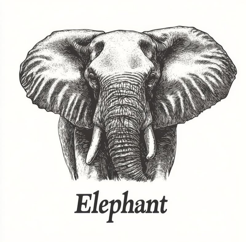 The Word Elephant is Written Below the Black and White Drawing of an ...
