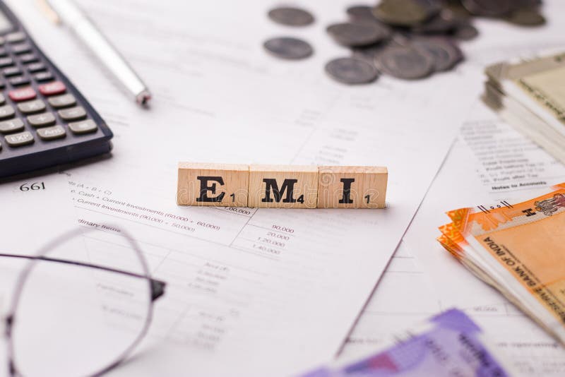 Word EMI Written on Wooden Cubes Stock Image. Stock Image - Image of ...