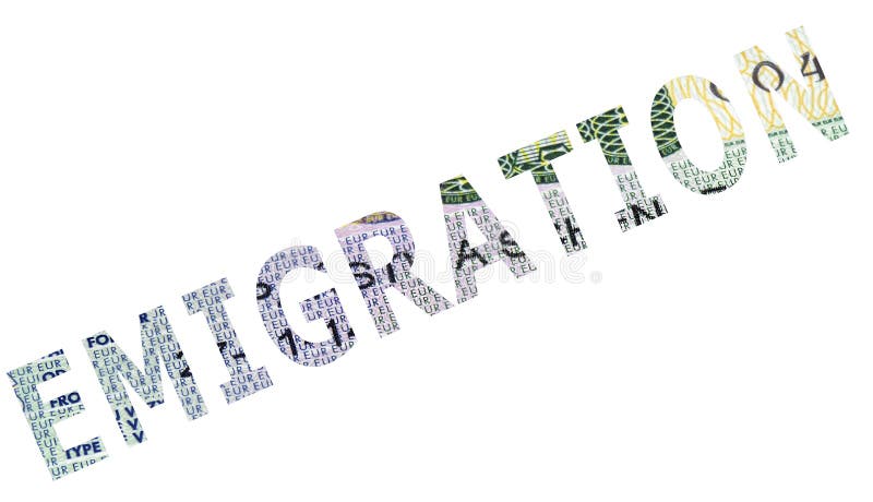 The Word Emigration is Made of Bright Wood Cubes with Black Letters on ...