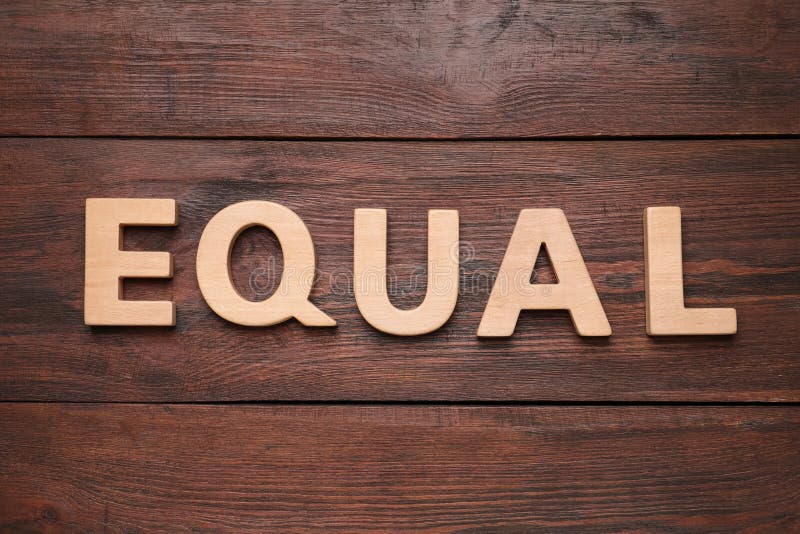 Word Equal Made of Wooden Letters on Table, Flat Lay Stock Image ...