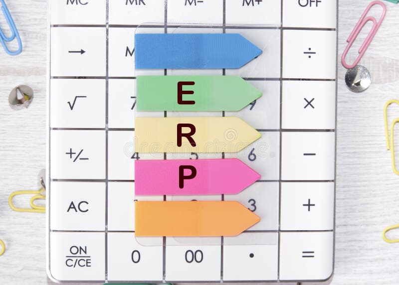 The Word ERP, Enterprise Resource Planning, on the Stickers in the Form ...