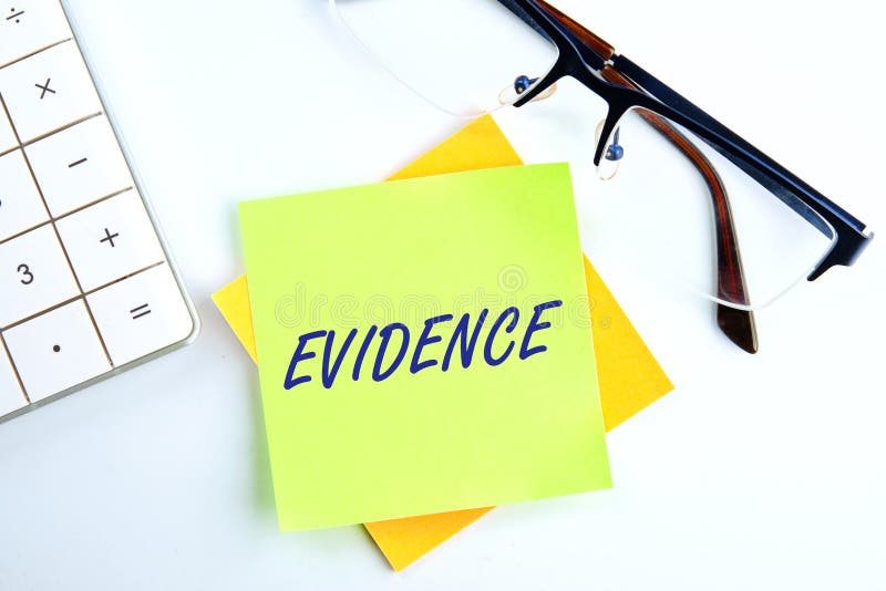 Word Evidence Written on a Yellow Sticker on a White Background Stock ...