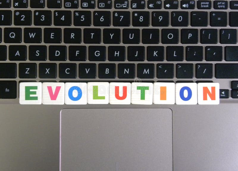 Word Evolution on Keyboard Background Stock Image - Image of device ...