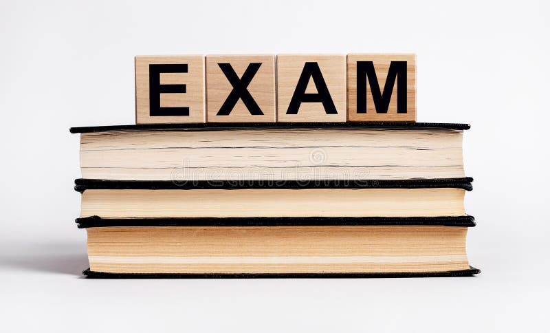 Word Exam on Books Stack with Wooden Blocks. Preparation for ...