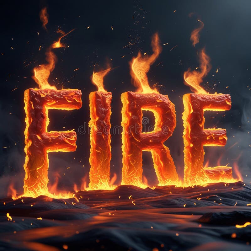 The Word "Fire" Hinges on the Burning Letters of Text, Each Made from ...