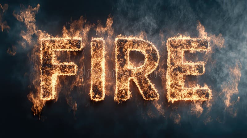 The Word Fire is Vividly Written in Flames Against a Dark Background ...
