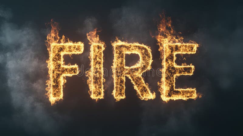 The Word Fire is Vividly Written in Flames Against a Dark Background ...