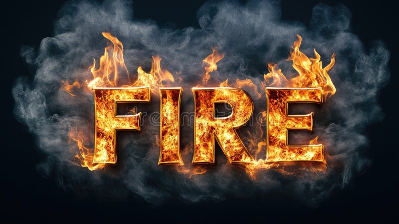 The Word Fire is Vividly Written in Flames Against a Dark Background ...