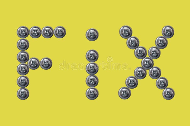 The Word Fix Made from Screws. the Word Fix Isolated on Yellow ...