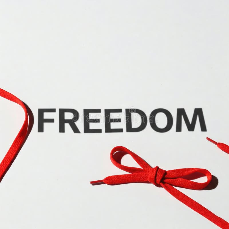 The Word FREEDOM Next To the Red Laces on a Light Background. Stock ...