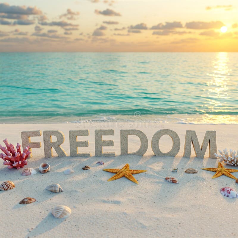 The Word Freedom Spelled Out with Shells and Coral. Stock Image - Image ...