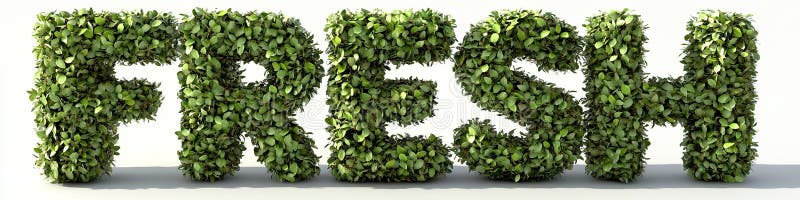Word FRESH Made with Green Bush Leaves Isolated on a White Studio ...
