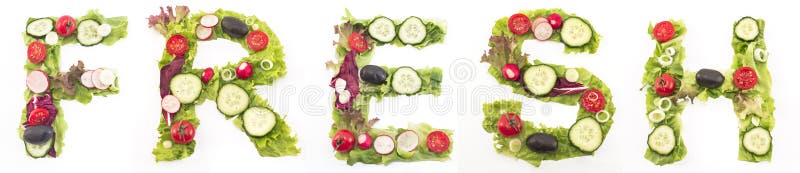 Alphabet Healthy Food Made of Salad and Fruits Stock Photo - Image of ...