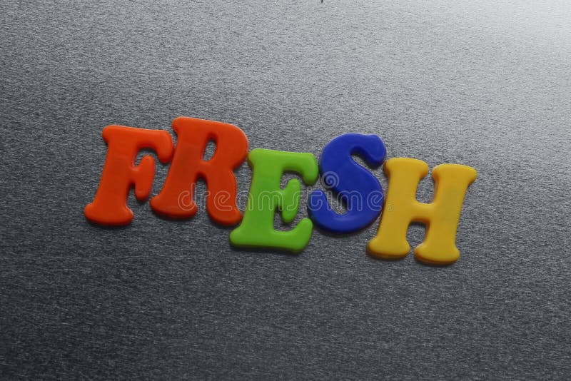 Word Fresh Spelled Out Using Colored Fridge Magnets Stock Photo - Image ...