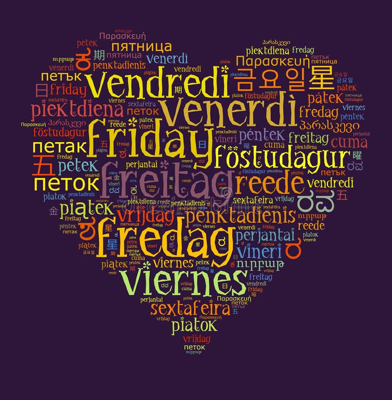 Word Friday in Different Languages Stock Illustration - Illustration of ...