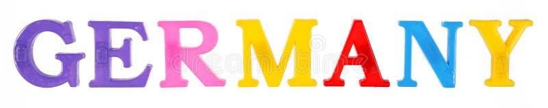 The Word Germany is Lined with Multicolored Plastic Stock Image - Image ...
