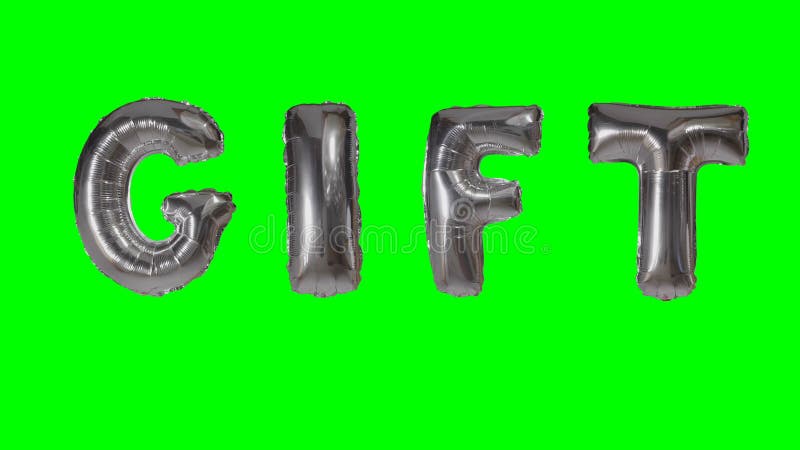 Word Gift from Helium Silver Balloon Letters Floating on Green Screen ...