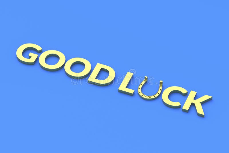 Word Good Luck with Golden Horseshoe on a Blue Background Stock ...