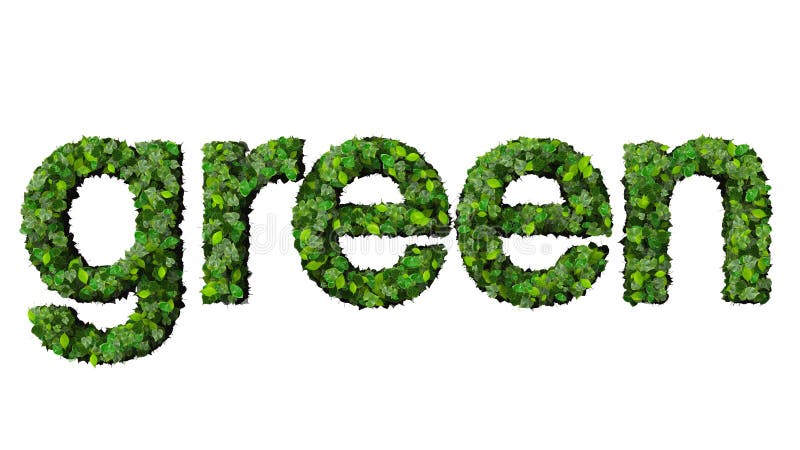 Word Green Made from Green Leaves Isolated on White Background. Stock ...