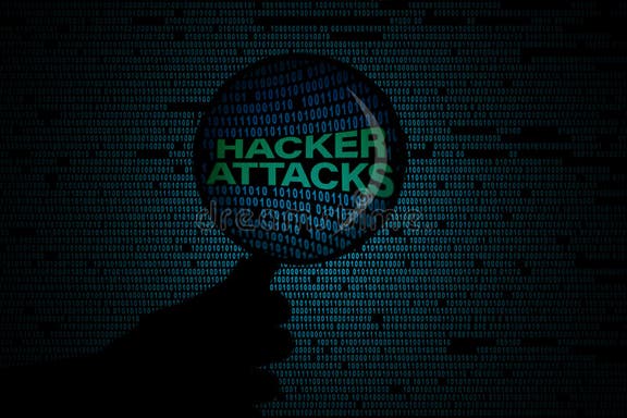 The Word HACKER ATTACK on the Screen. View through a Magnifier Stock ...