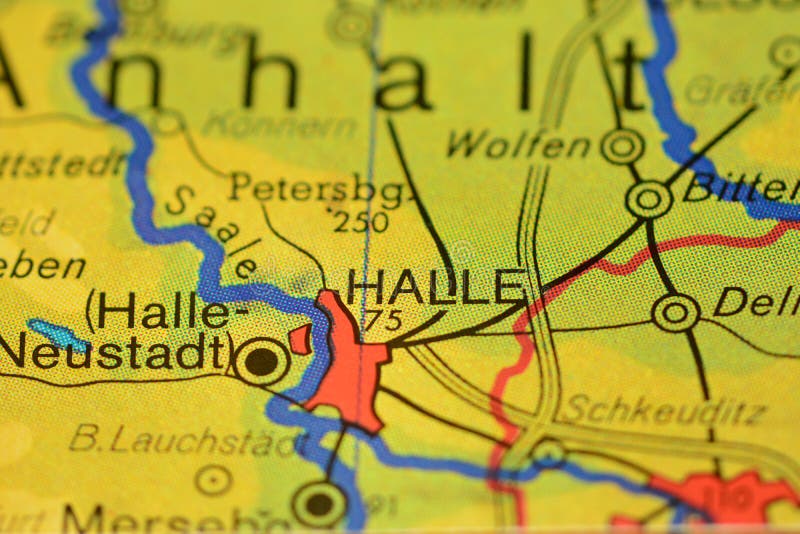 The word HALLE on the map stock image. Image of physical - 106403461