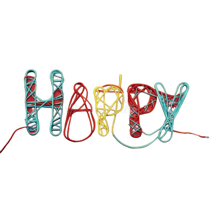 The Word Happy Made from Red, Yellow and Light Green Threads Stock ...