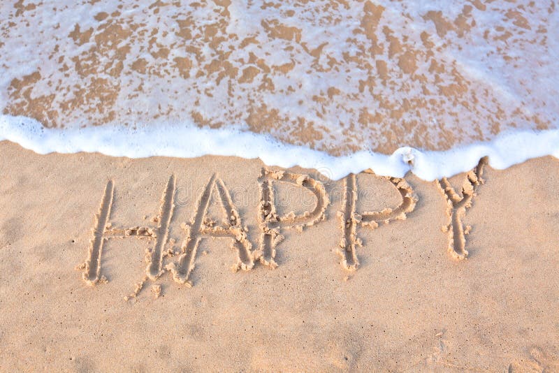 Word Happy Written on Coastline Edge Stock Image - Image of tourism ...