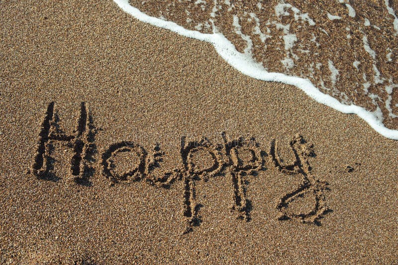 Word Happy Written in the Sand Stock Photo - Image of passion, message ...