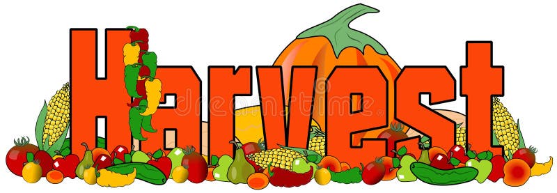 The Word Harvest with Illustrations of Fruit and Vegetables Stock ...