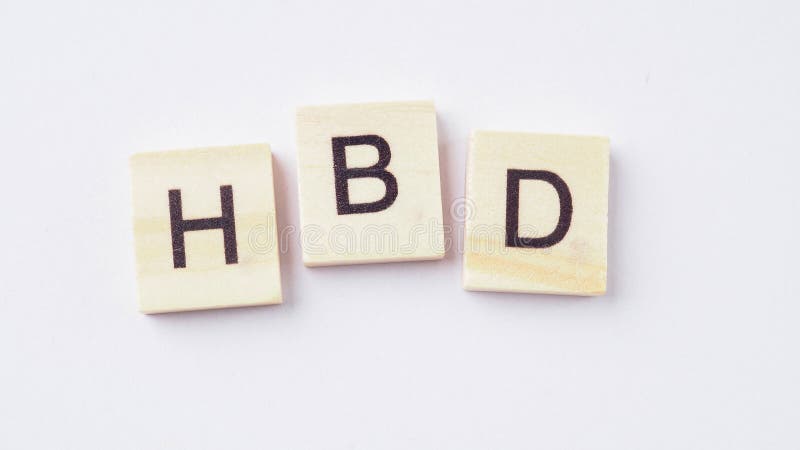 The Word HBD from Wooden Cube Letters on a White Background Stock ...