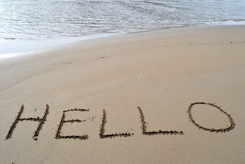 The Word Hello Written in the Sand Stock Image - Image of ocean ...