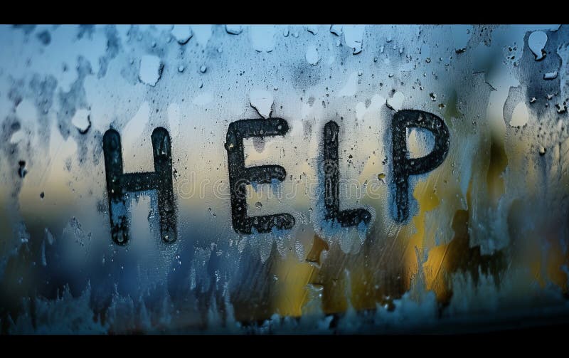 The Word Help is Written on a Window with Rain Drops Stock Image ...